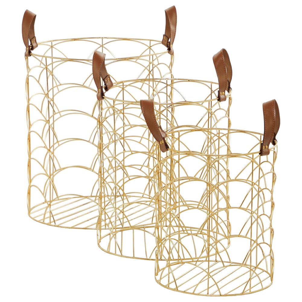 Maple and Jade Storage Basket in Gold (Set of 3) | NFM