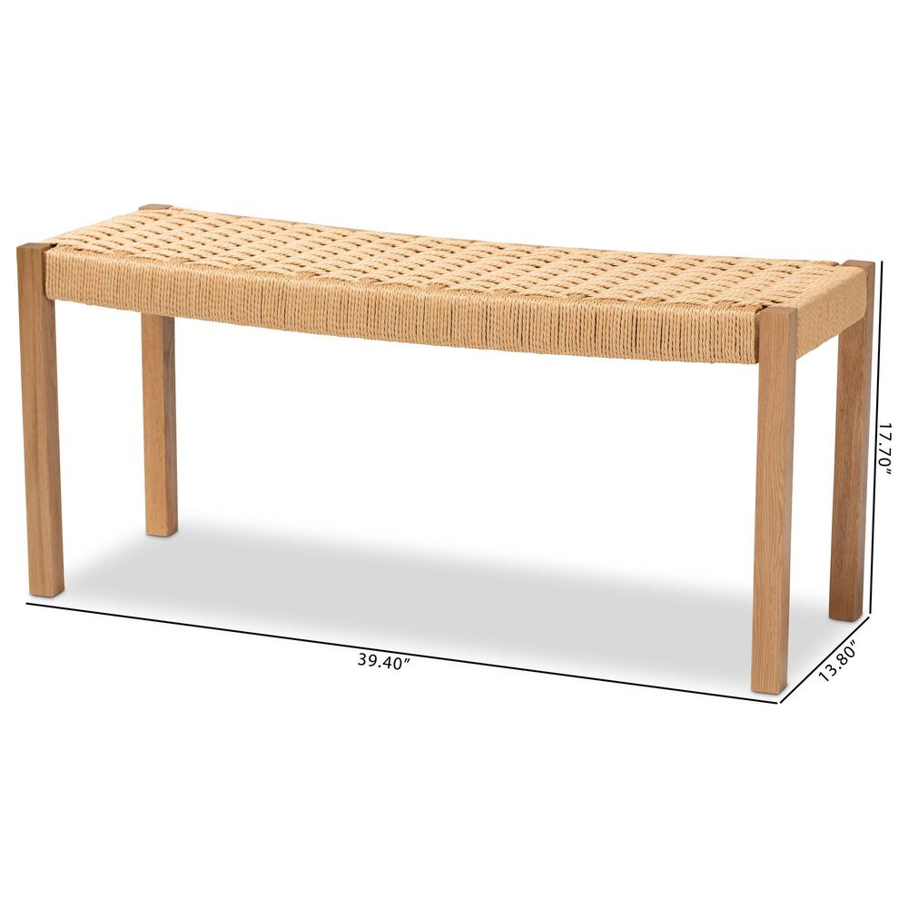Baxton Studio Pacari Accent Bench with Beige Seat in Oak Brown | NFM