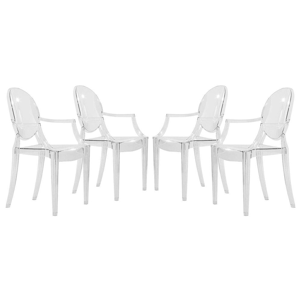Leisuremod Carroll Acrylic Arm Chair in Clear (Set of 4) | NFM