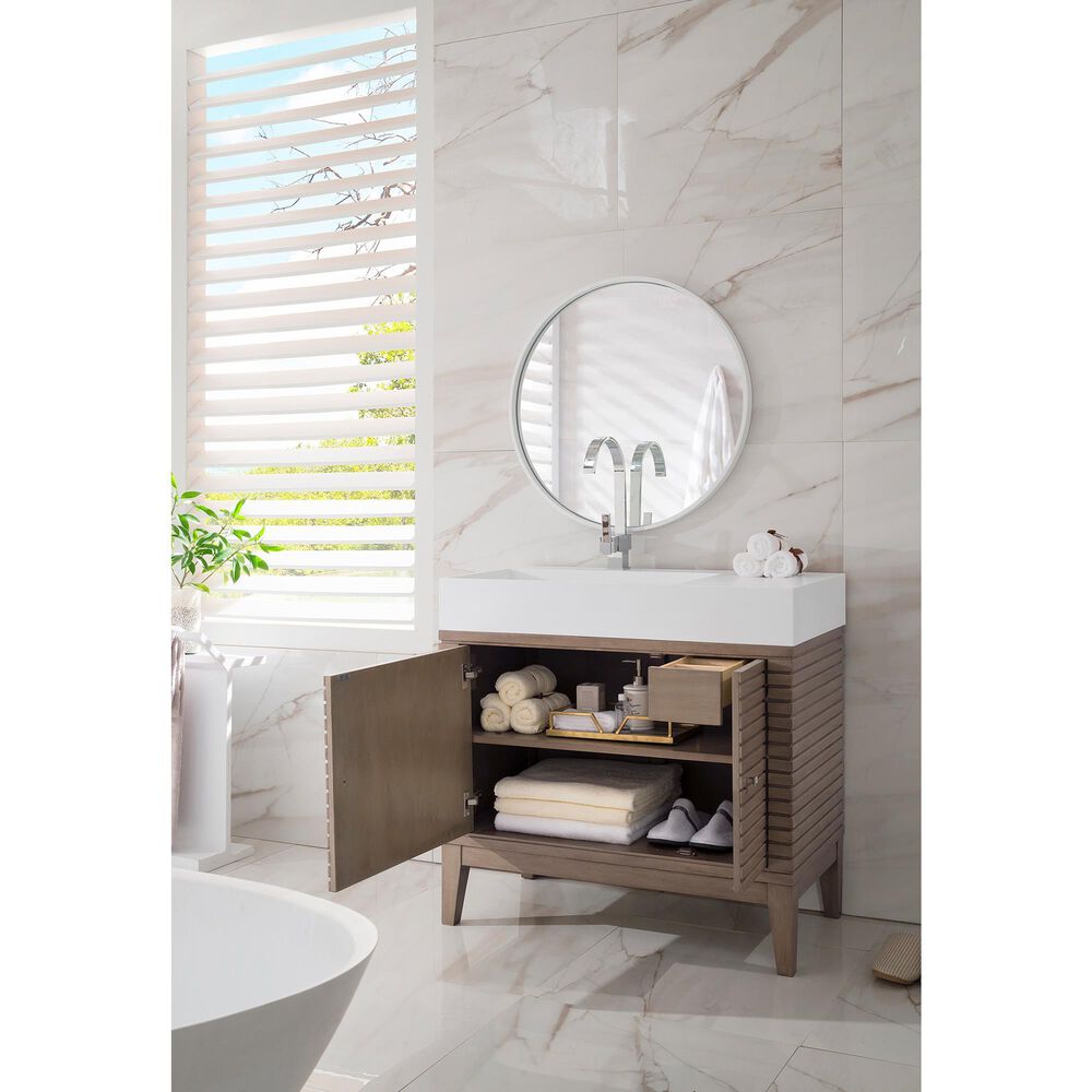 James Martin Vanities Linear 36" Single Bathroom Vanity in Whitewashed ...