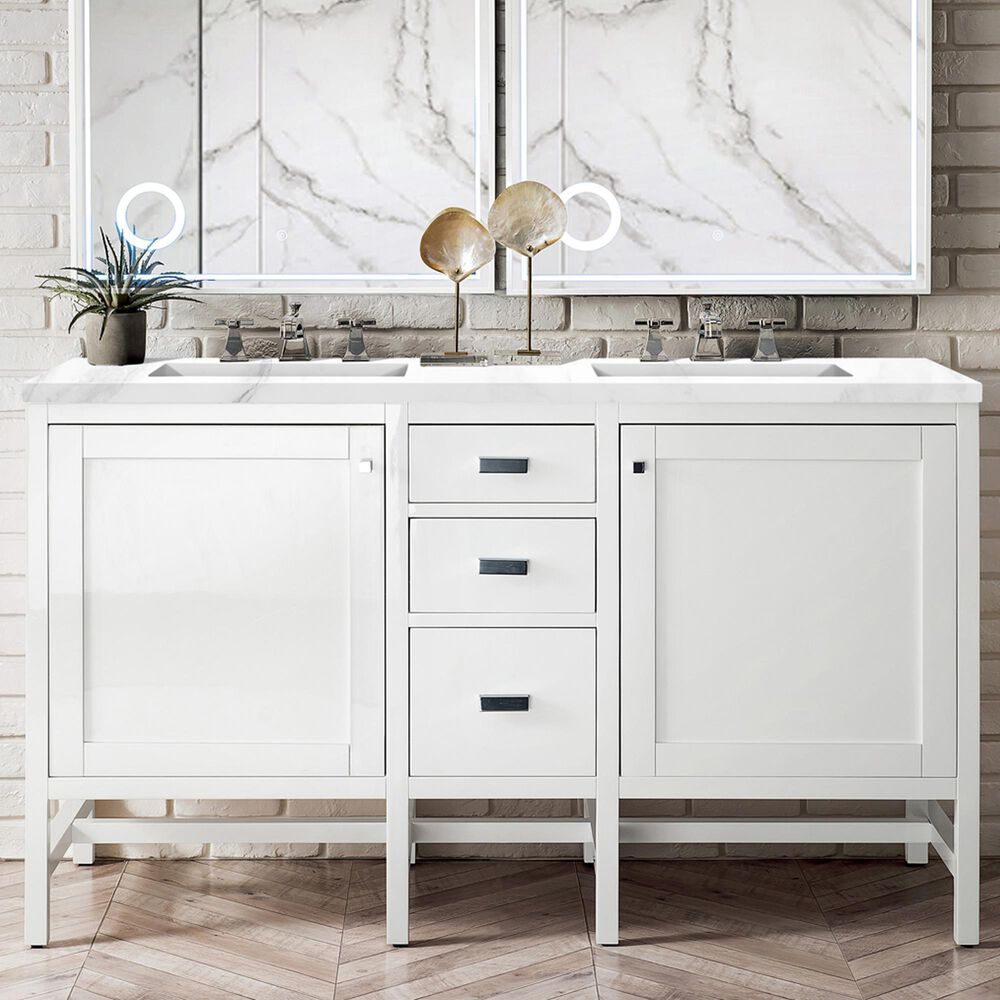 James Martin Addison 60" Double Bathroom Vanity in Glossy White with 3 ...