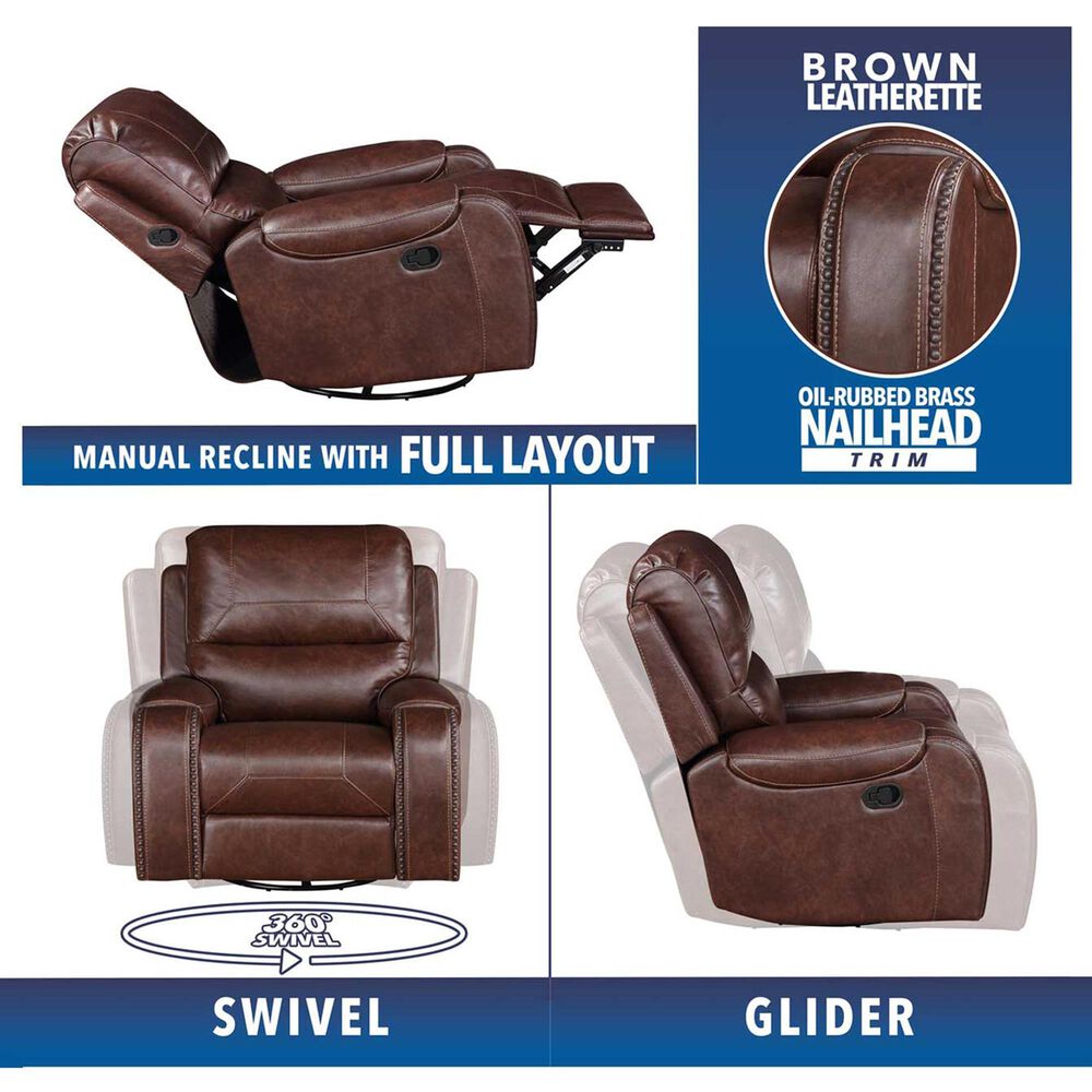 Steve Silver Keily Manual Swivel Glider Recliner in Brown | NFM