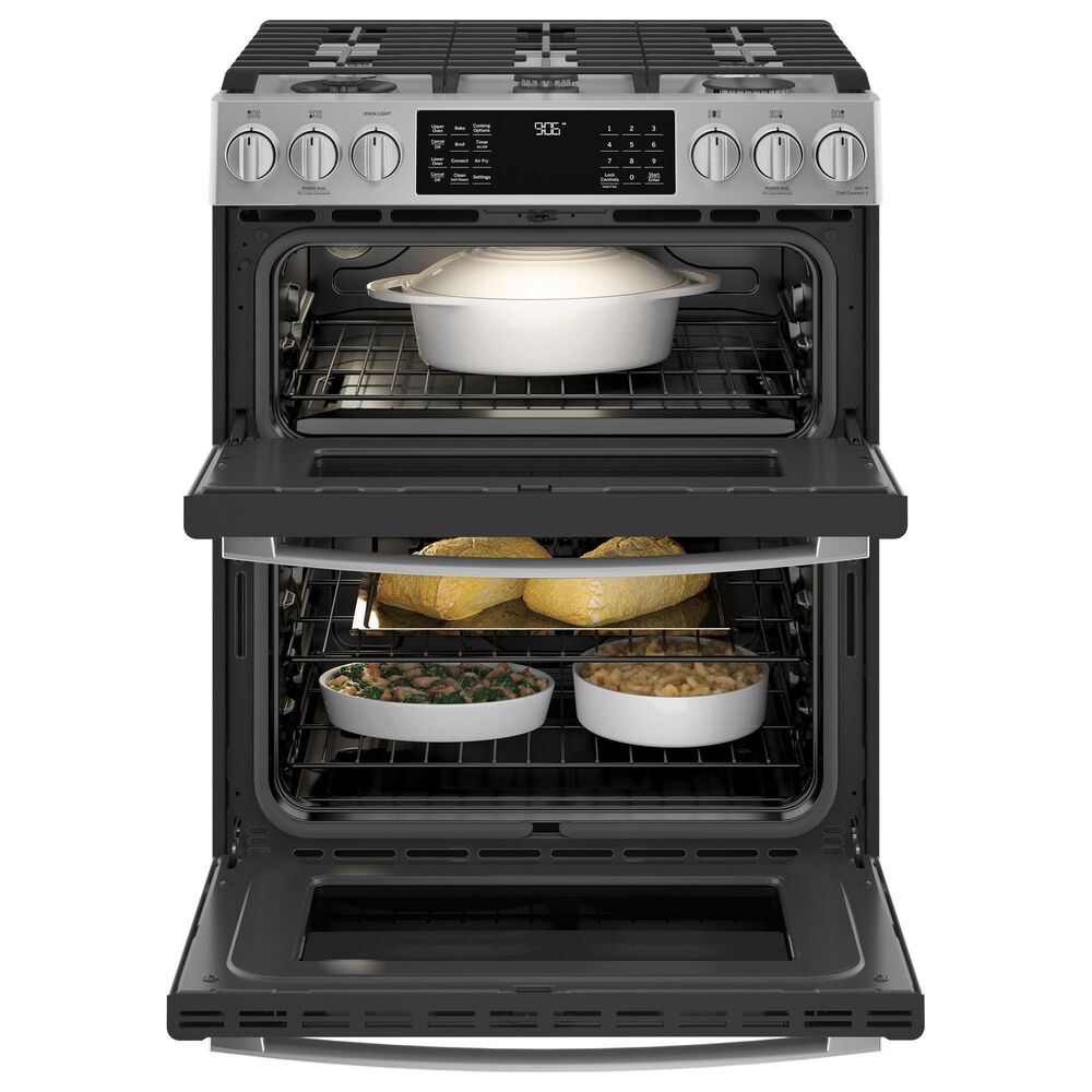 GE Profile 30" Slide-In Front-Control Double Oven Range in Fingerprint ...