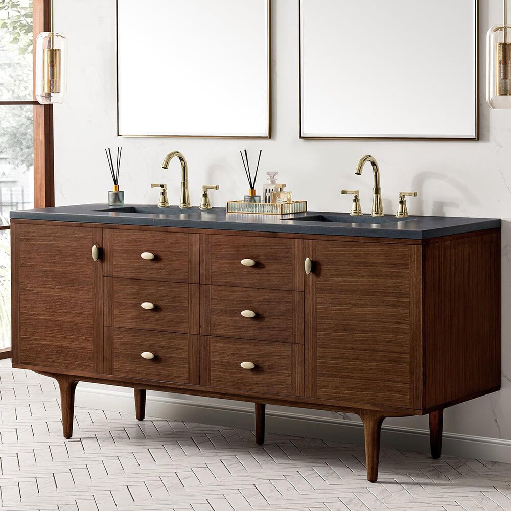 James Martin Amberly 72" Double Bathroom Vanity in Walnut with 3 cm ...