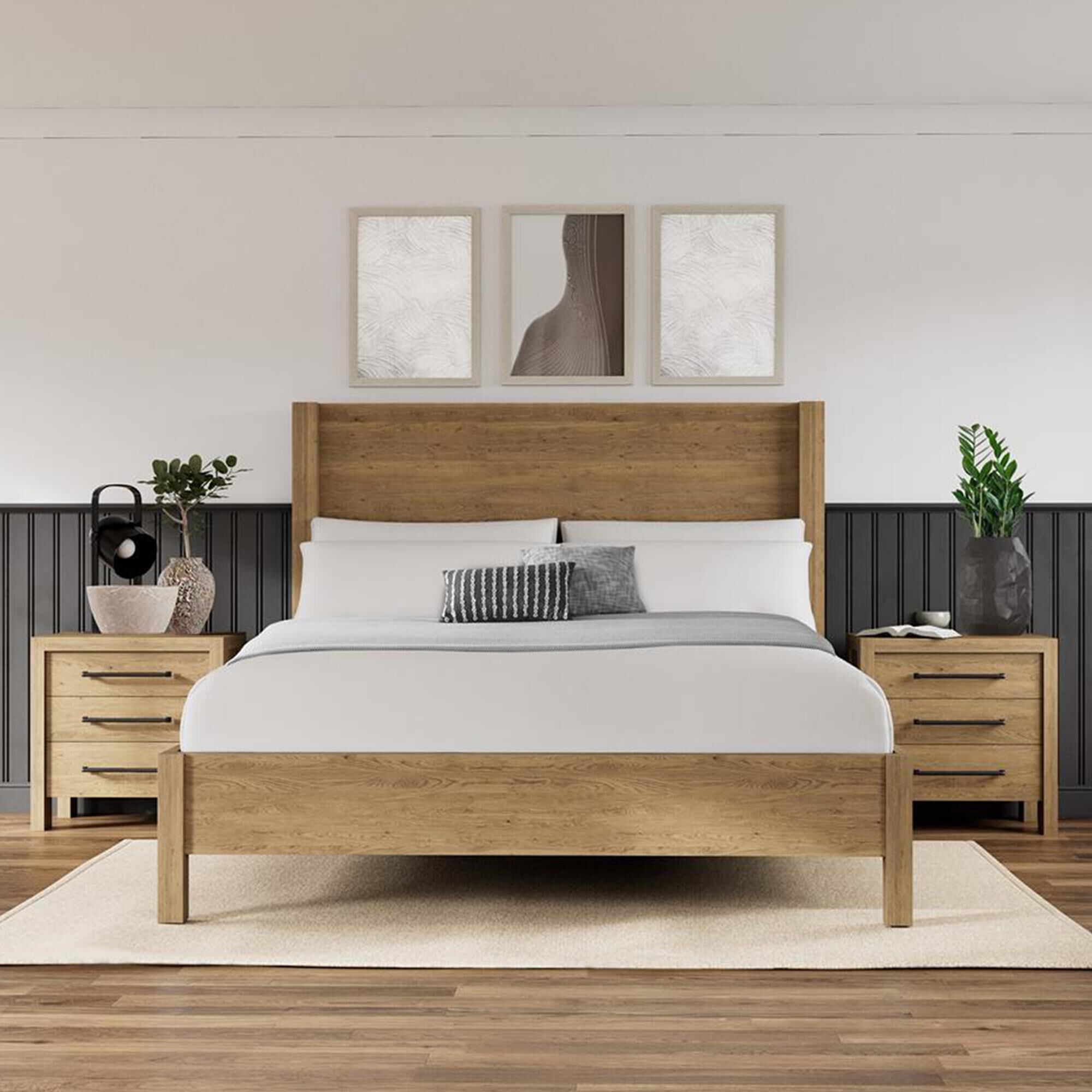 Shannon Hills Davie King Wood Panel Bed in Pale Oak