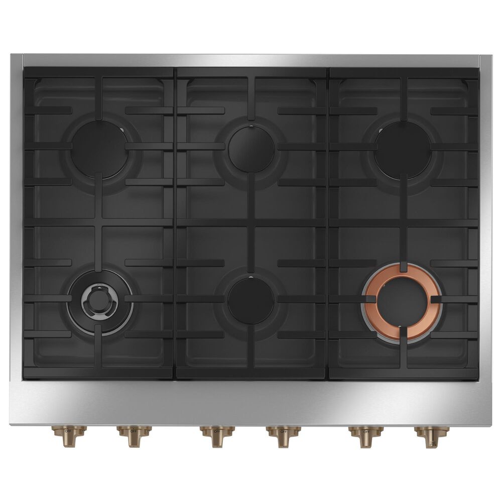 Cafe 36" Natural Gas Rangetop with 6-Burner in Matte White and Brushed ...