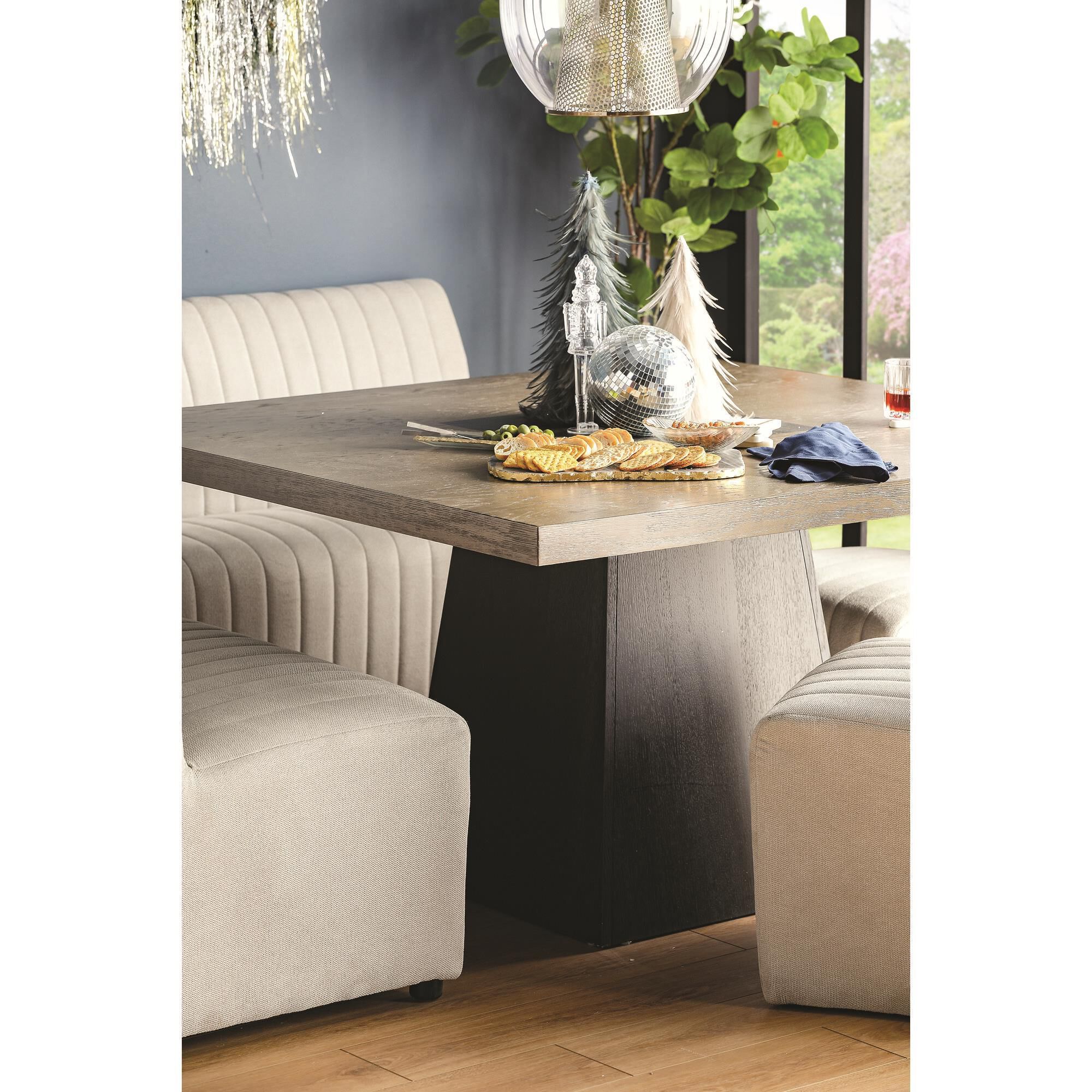 Mayberry Hill Jemma 6 Pice Contemporary Corner Dining Set in Grey Finish and Beige Linen Upholstery