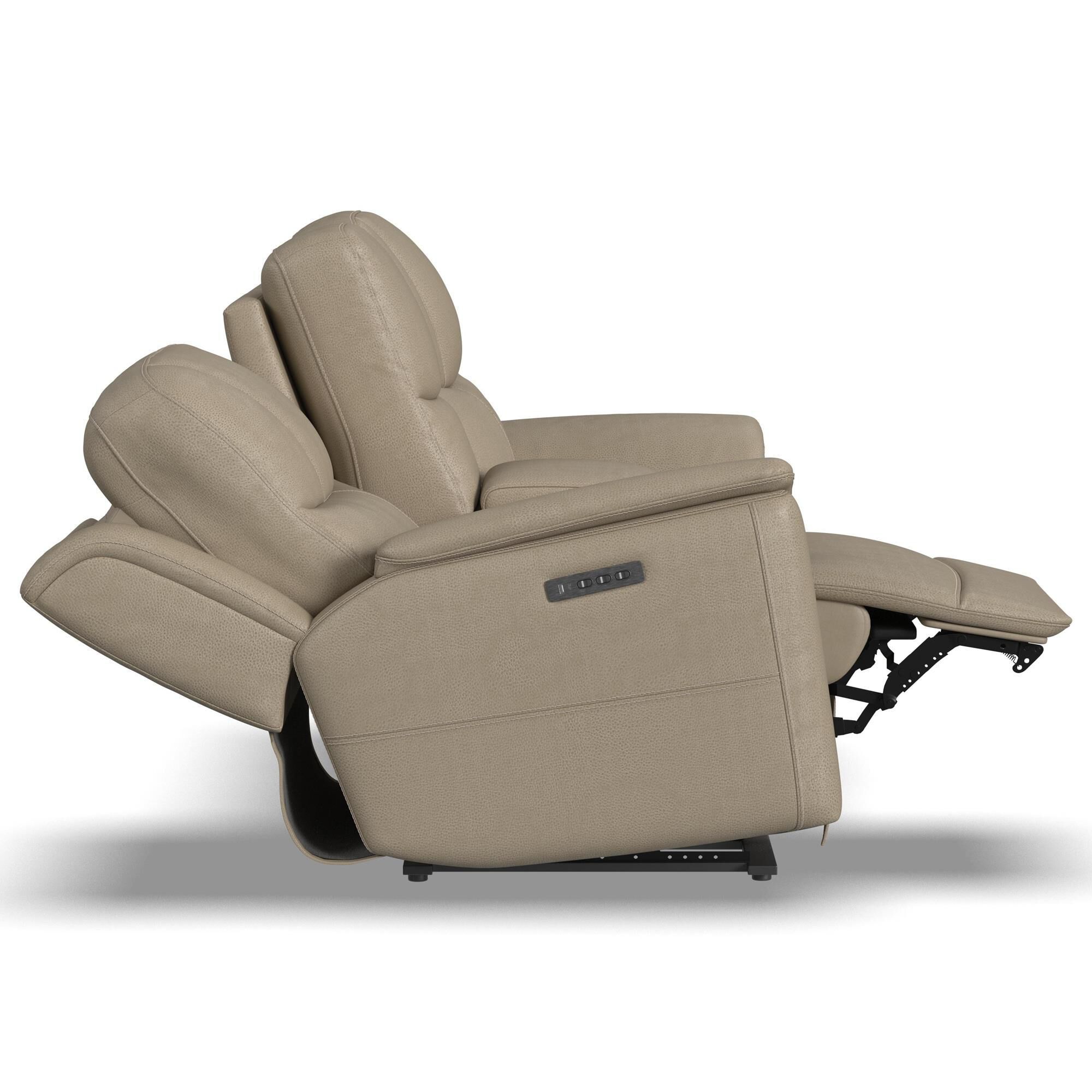 Flexsteel Crew Power Reclining Loveseat with Console Power Headrests and Lumbar in Pebble