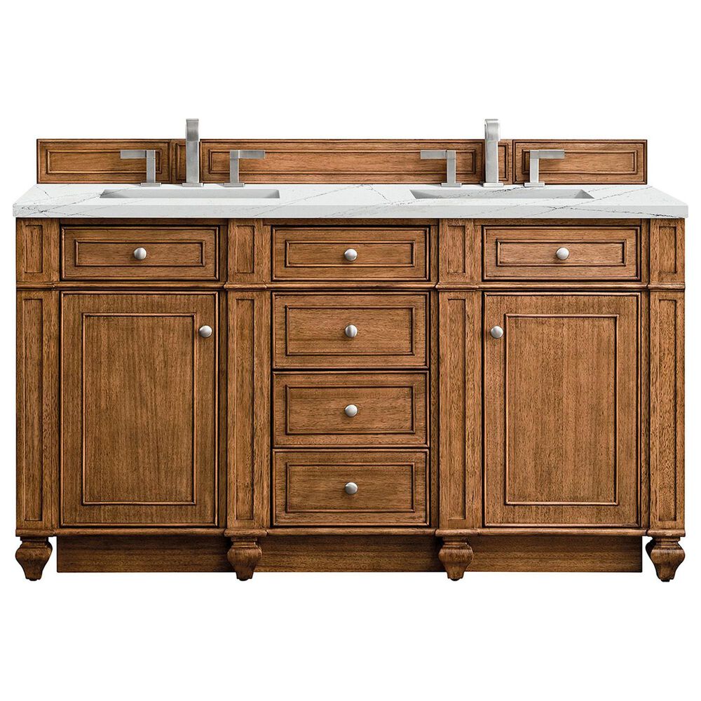 James Martin Bristol 60" Double Bathroom Vanity in Saddle Brown with 3 ...