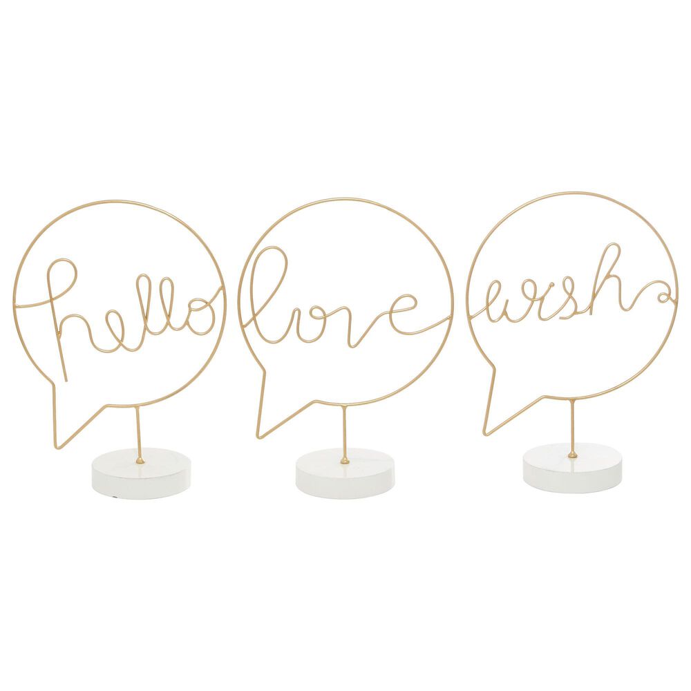 Novogratz "Hello, Love, Wish" Decorative Sign in Gold and White (Set of ...
