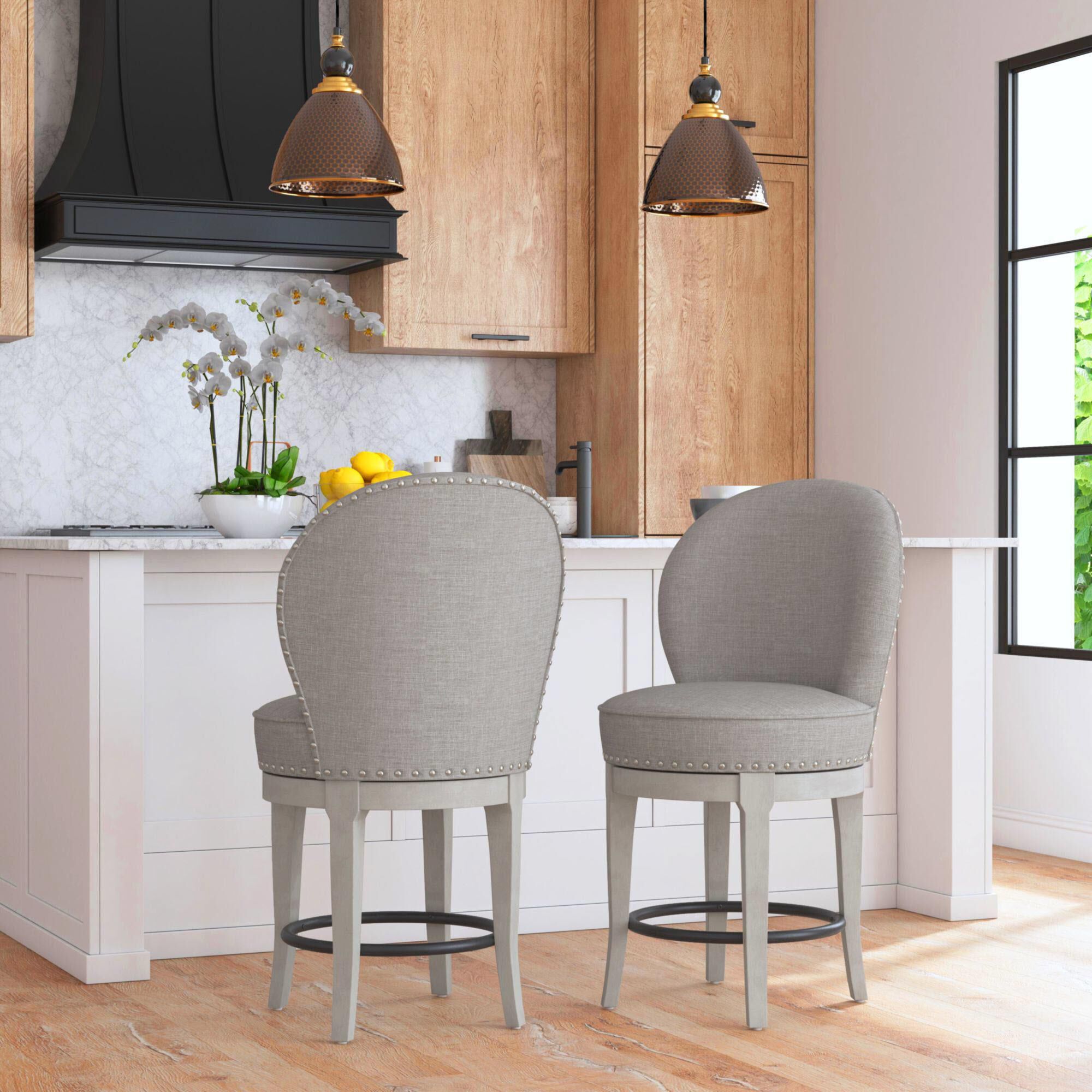 Mayberry Hill Westford Swivel Counter Stool with Grey Linen in Grey