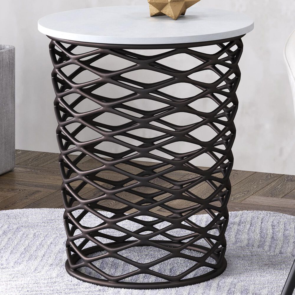 Zuo Modern King End Table in White and Antique Bronze | NFM