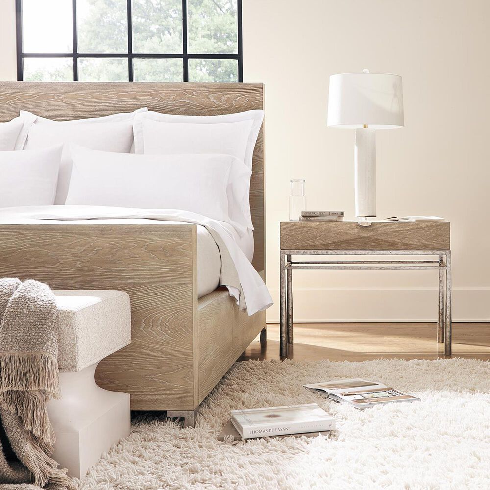 Bernhardt Aventura King Panel Bed in Marcona and Frosted Nickel | NFM