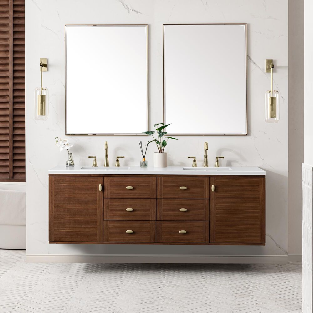 James Martin Amberly 72" Double Bathroom Vanity in Walnut with 3 cm ...