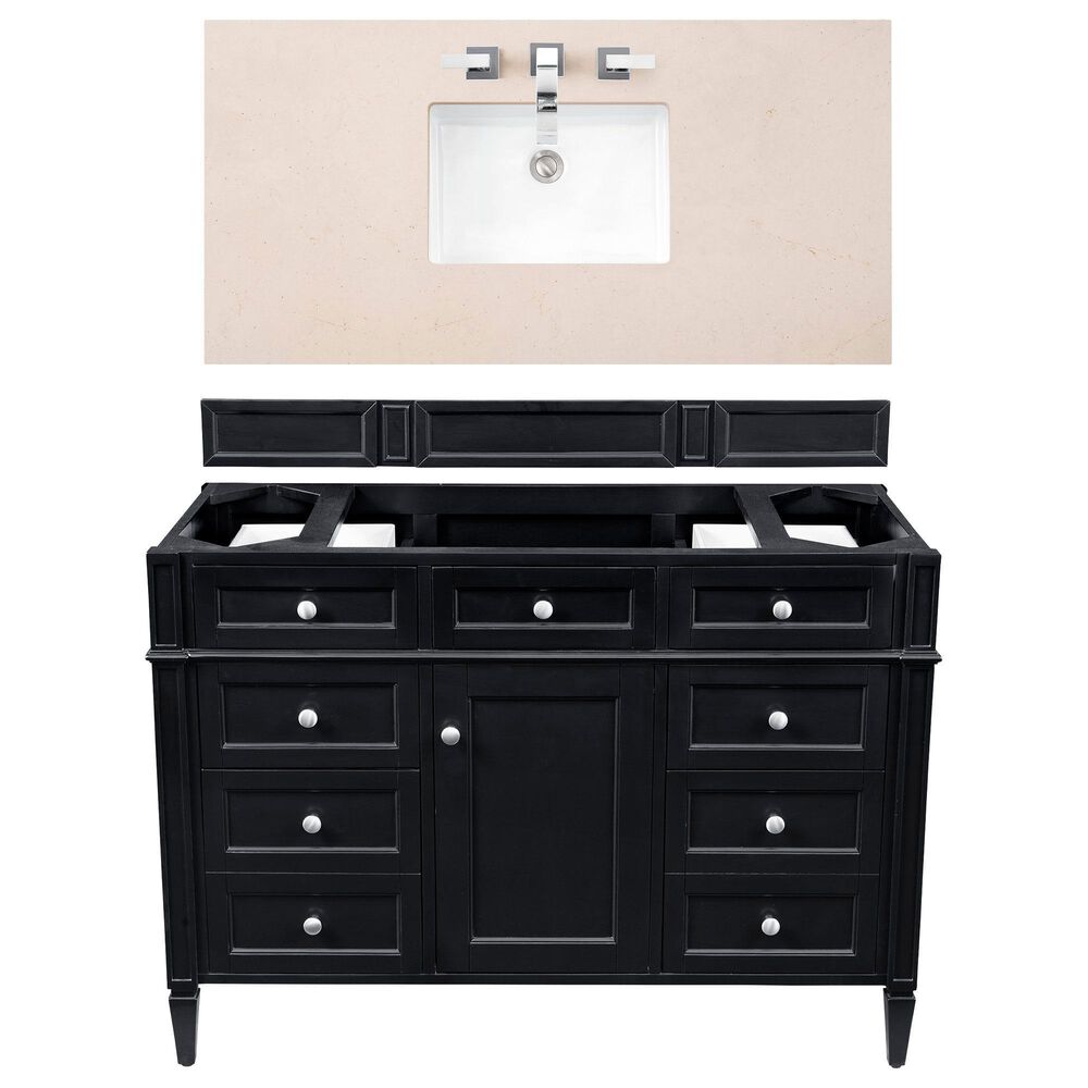 James Martin Brittany 48" Single Bathroom Vanity in Black Onyx with 3 cm Eternal Marfil Quartz ...