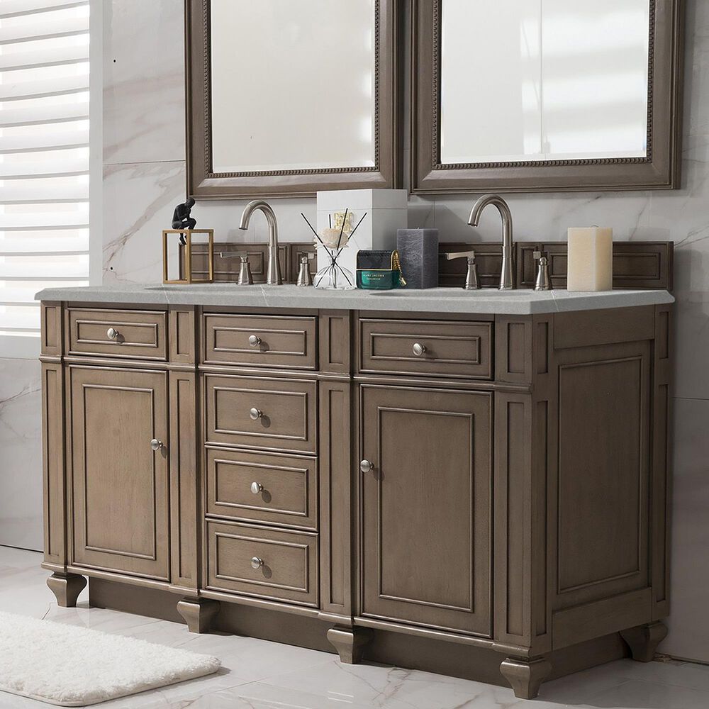 James Martin Bristol 60" Double Bathroom Vanity in Whitewashed Walnut ...