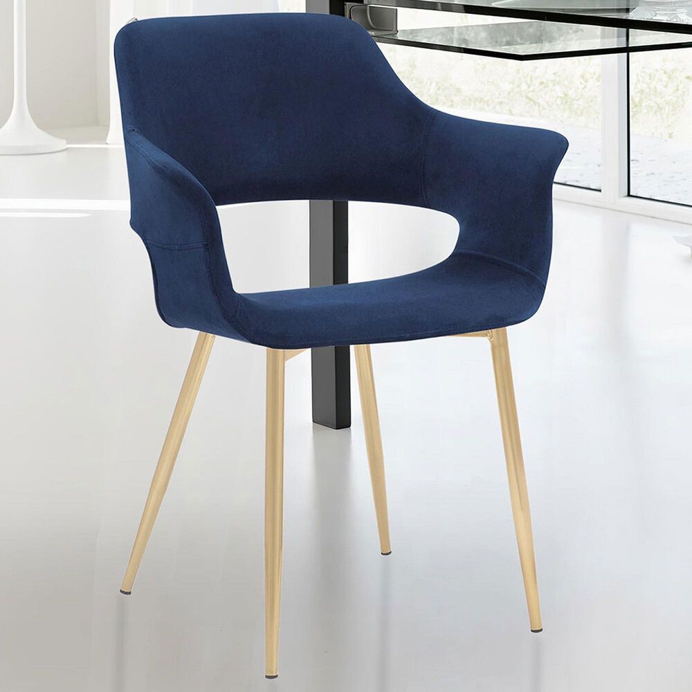 Blue River Gigi Arm Chair with Blue Cushion in Gold | NFM