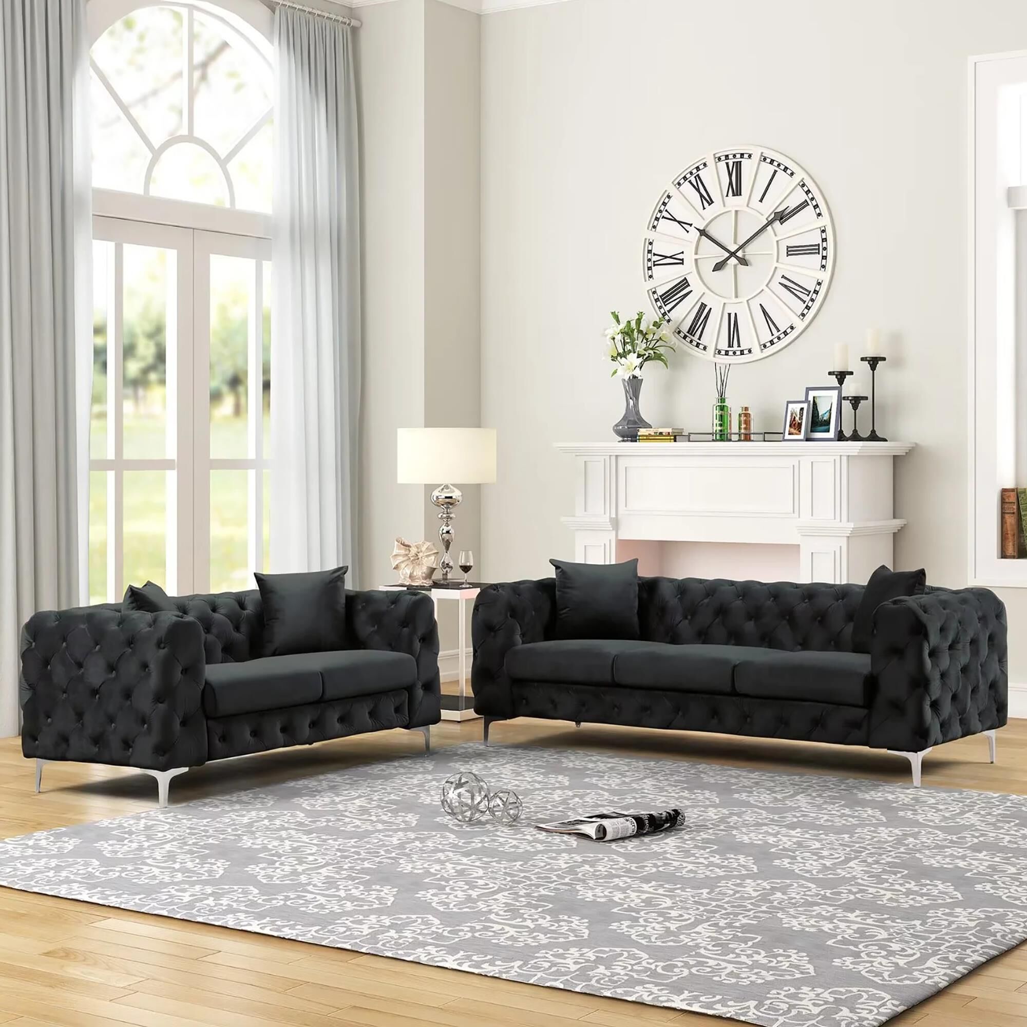 Black tufted sofa set store