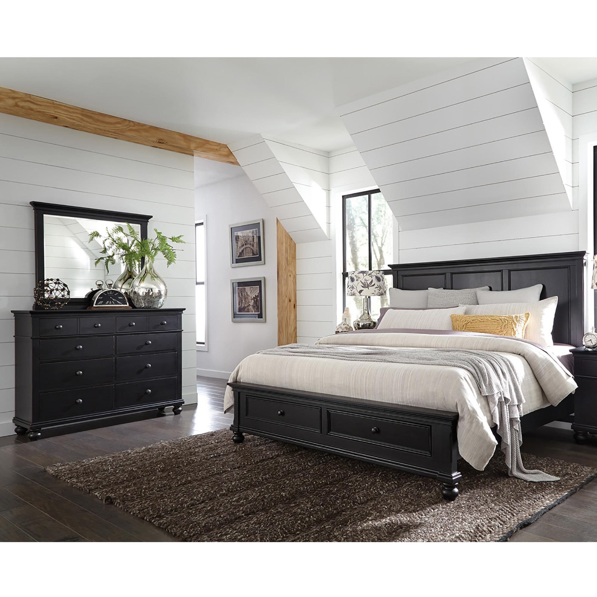 Riva Ridge Oxford 3 Piece King Storage Bedroom Set in Rubbed Black