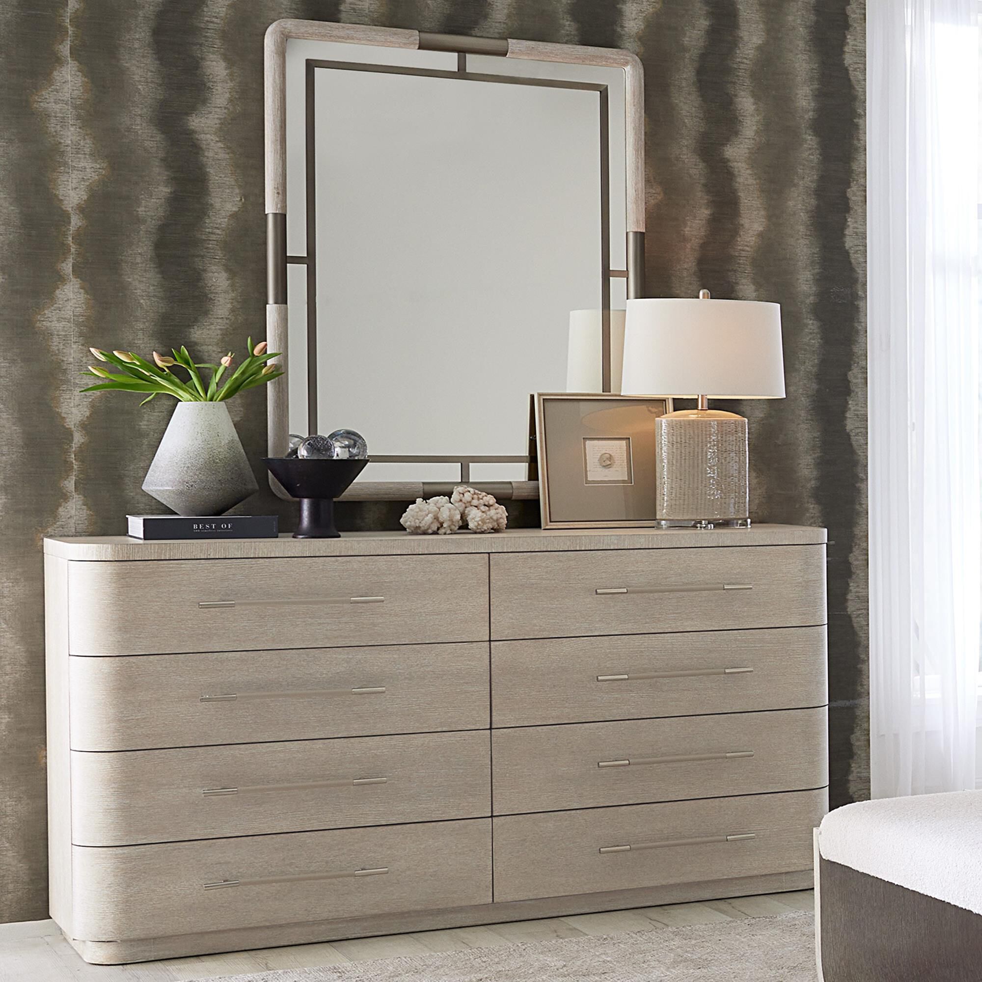 Hooker Furniture Modern Mood 8 Drawer Dresser and Mirror in Diamond and Pewter