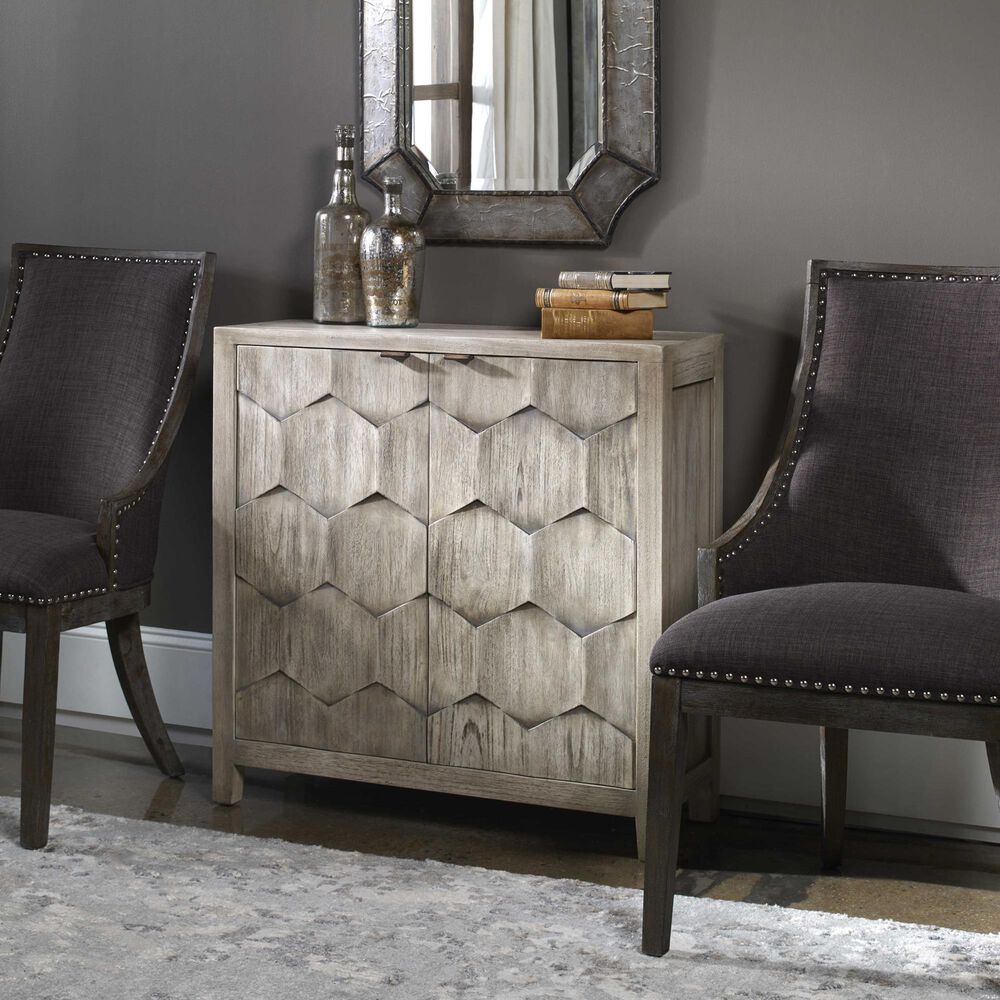 Uttermost Catori Console Cabinet In Distressed Light Grey | NFM