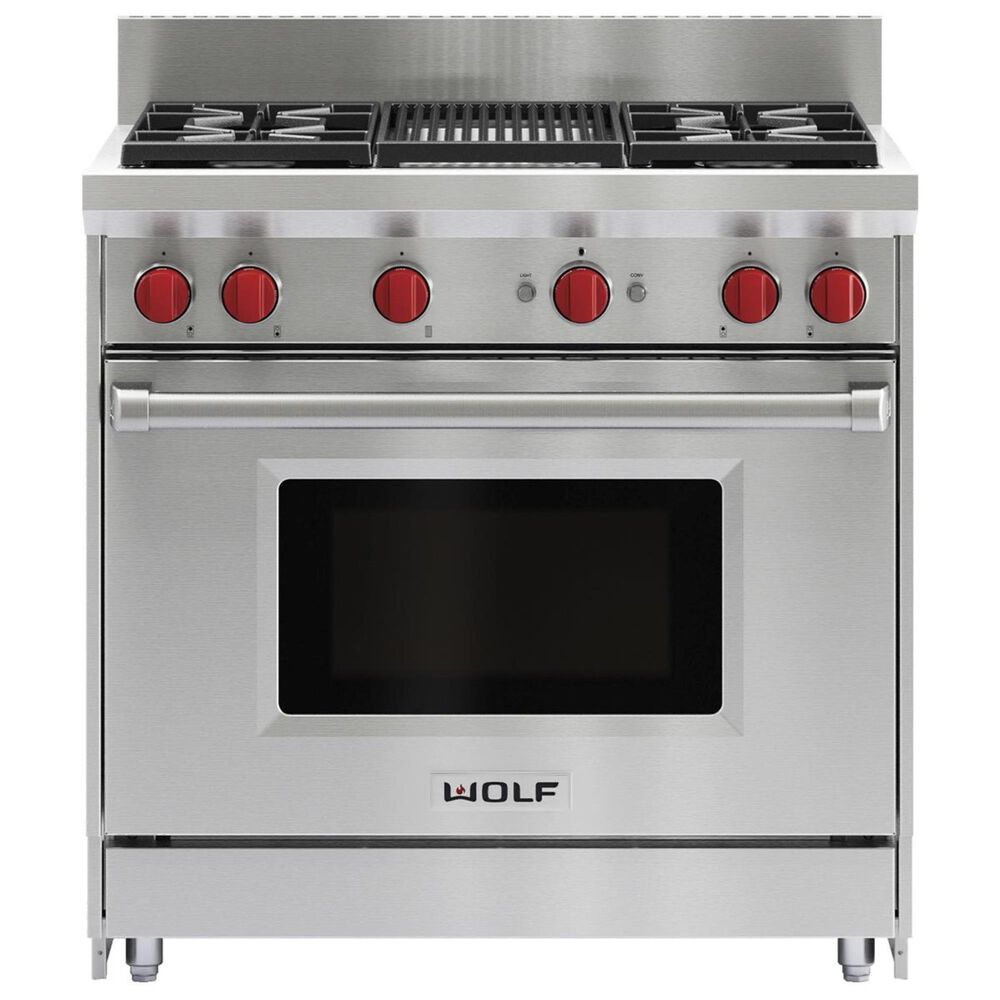 Wolf 36" Dual Fuel 4-Burner with Grill in Stainless Steel | Nebraska ...