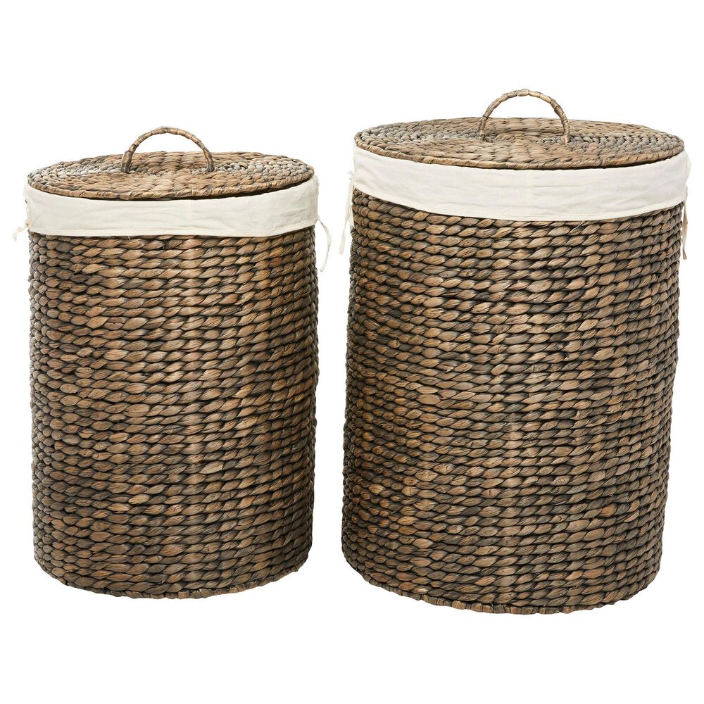 Maple and Jade Round Storage Basket in Dark Brown and Ivory White (Set ...