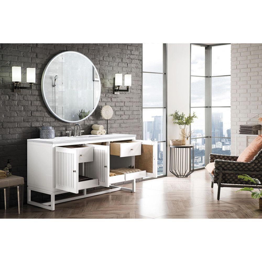 James Martin Athens 60" Single Bathroom Vanity in Glossy White with 3 ...