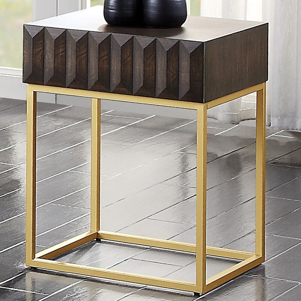 Furniture of America Ismael Side Table in Walnut and Gold | NFM