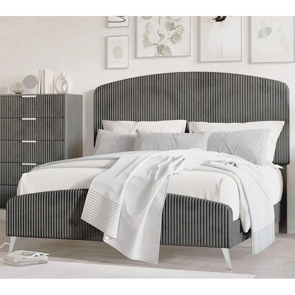 New Heritage Design Kailani King Upholstered Bed in Gray | NFM