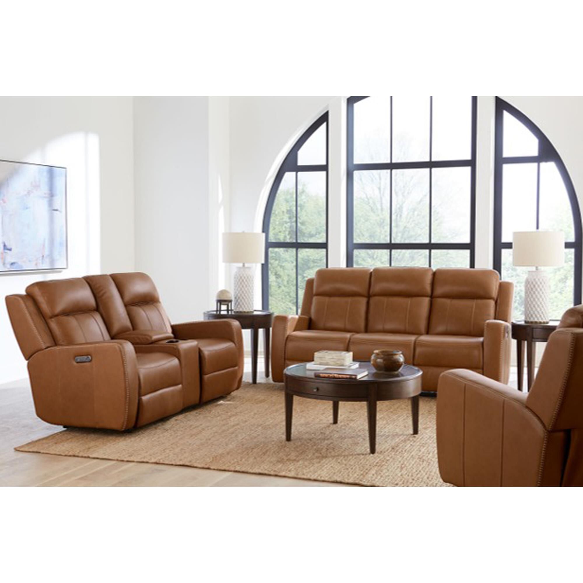 Bassett Norwood Leather Power Reclining Loveseat in Tan NFM