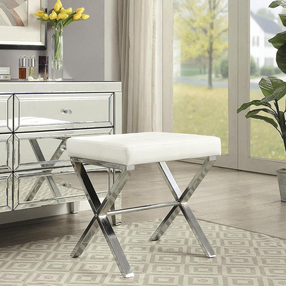 Carolina Cottage Kristin Vanity Bench in White/Chrome | Nebraska ...