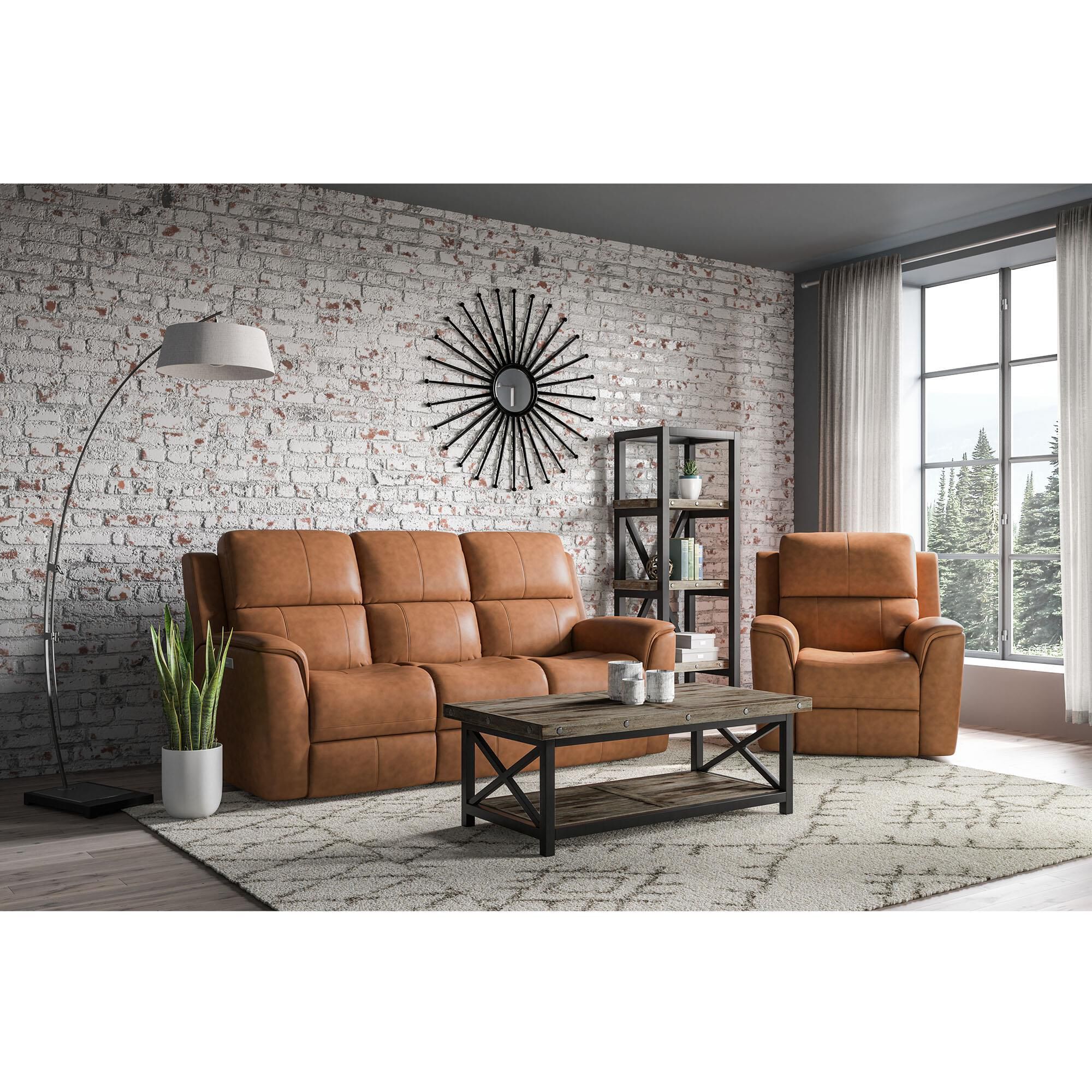 Flexsteel Henry Power Reclining Sofa with Headrests and Lumbar in Caramel NFM