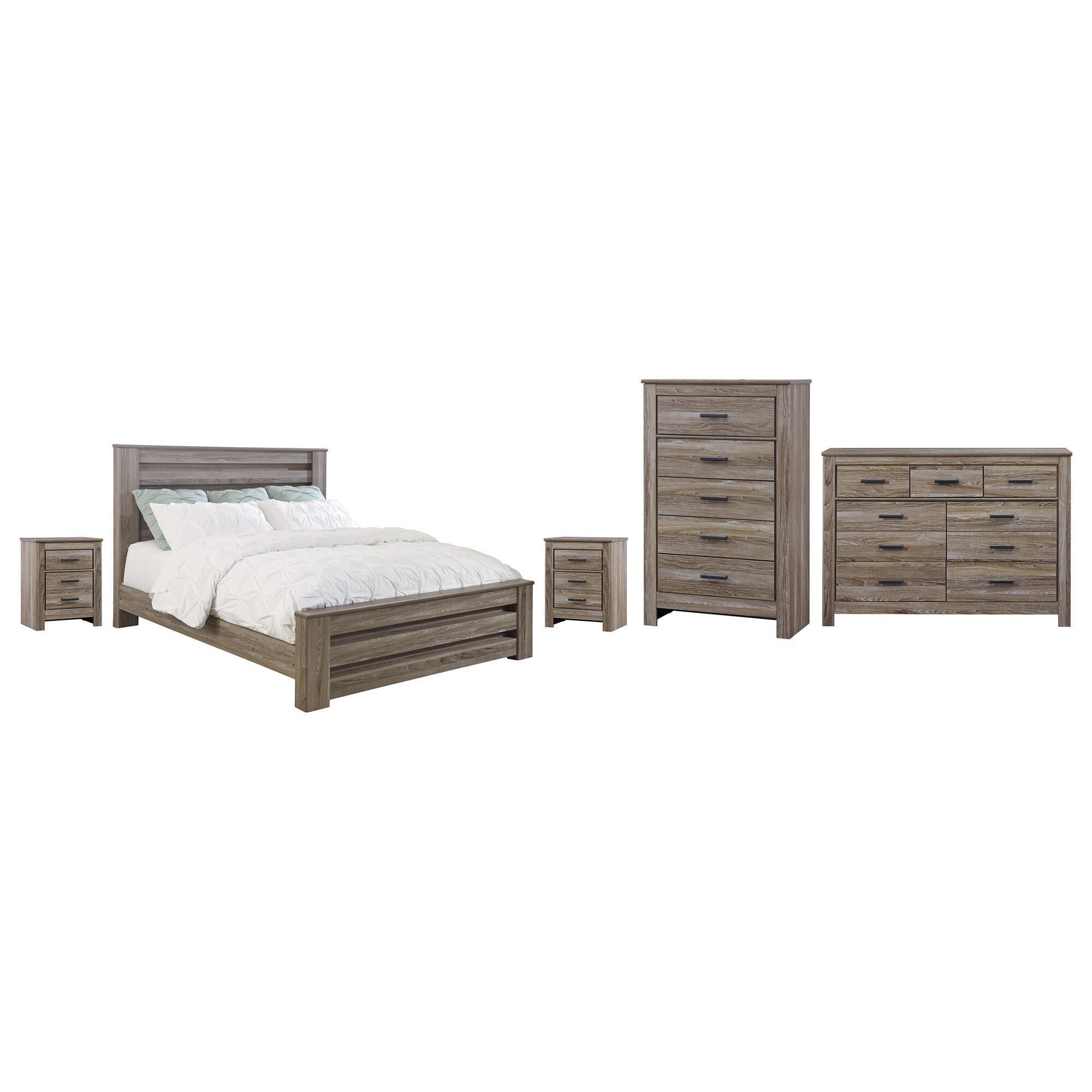 Ashley Zelen 5 Piece Queen Bedroom Set in Warm Gray