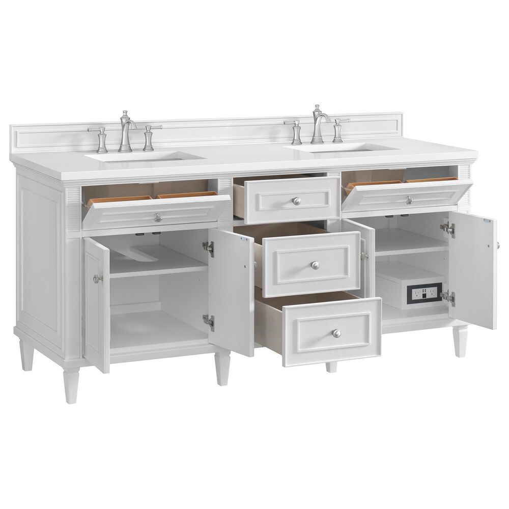 James Martin Lorelai 72" Double Vanity in Bright White with Single Hole ...