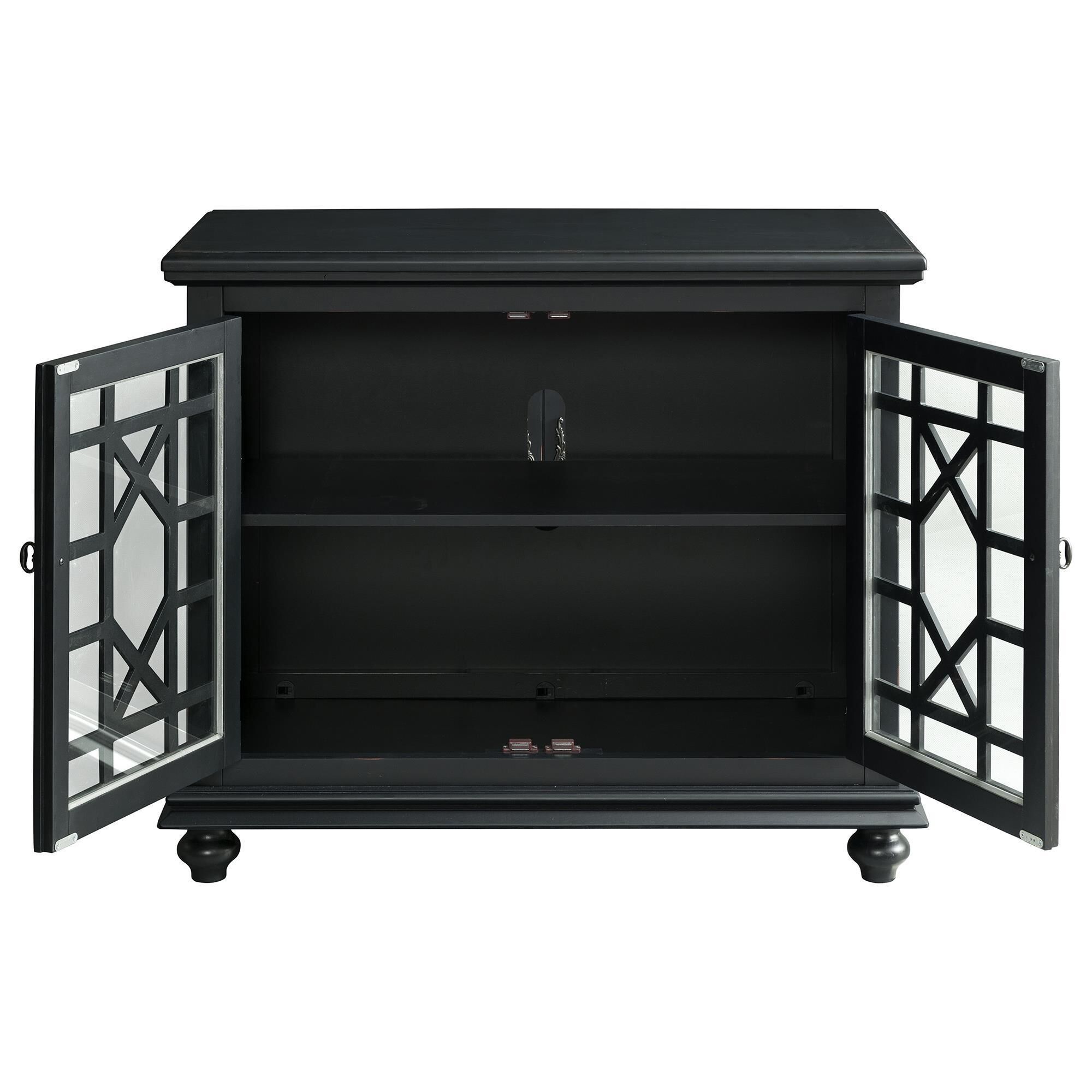 Small black tv stand with glass doors store