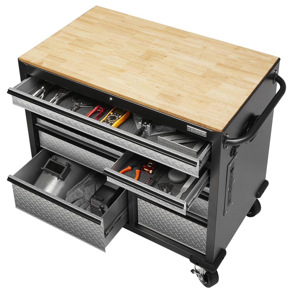 Gladiator 41" 9-Drawer Mobile Tool Workbench with Wood Top in Hammered ...