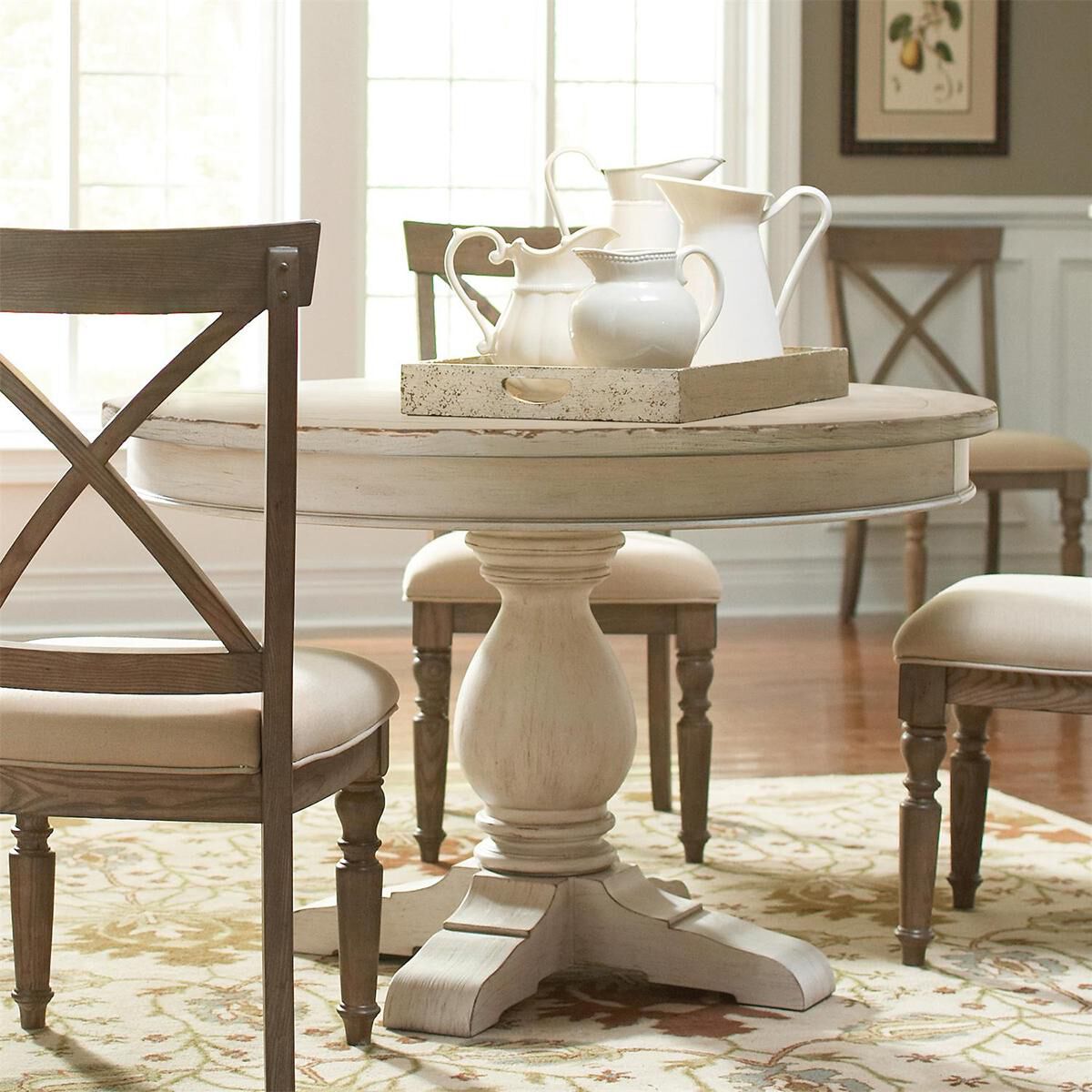 Shannon Hills Aberdeen Round Dining Table in Weathered Worn White