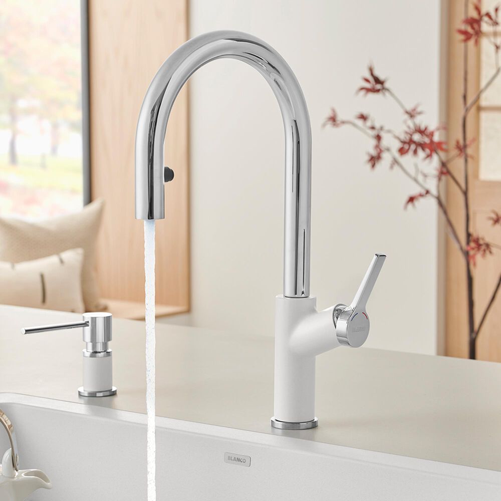 Blanco Urbena Pull-Down Kitchen Faucet 1.5 GPM in Chrome and White | NFM