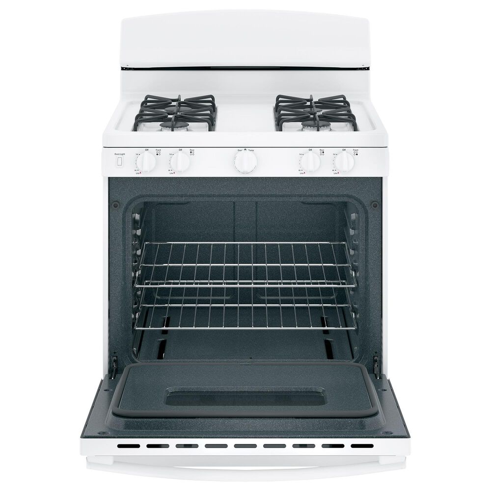 GE Appliances 30" Freestanding Front Control Gas Range in White | NFM