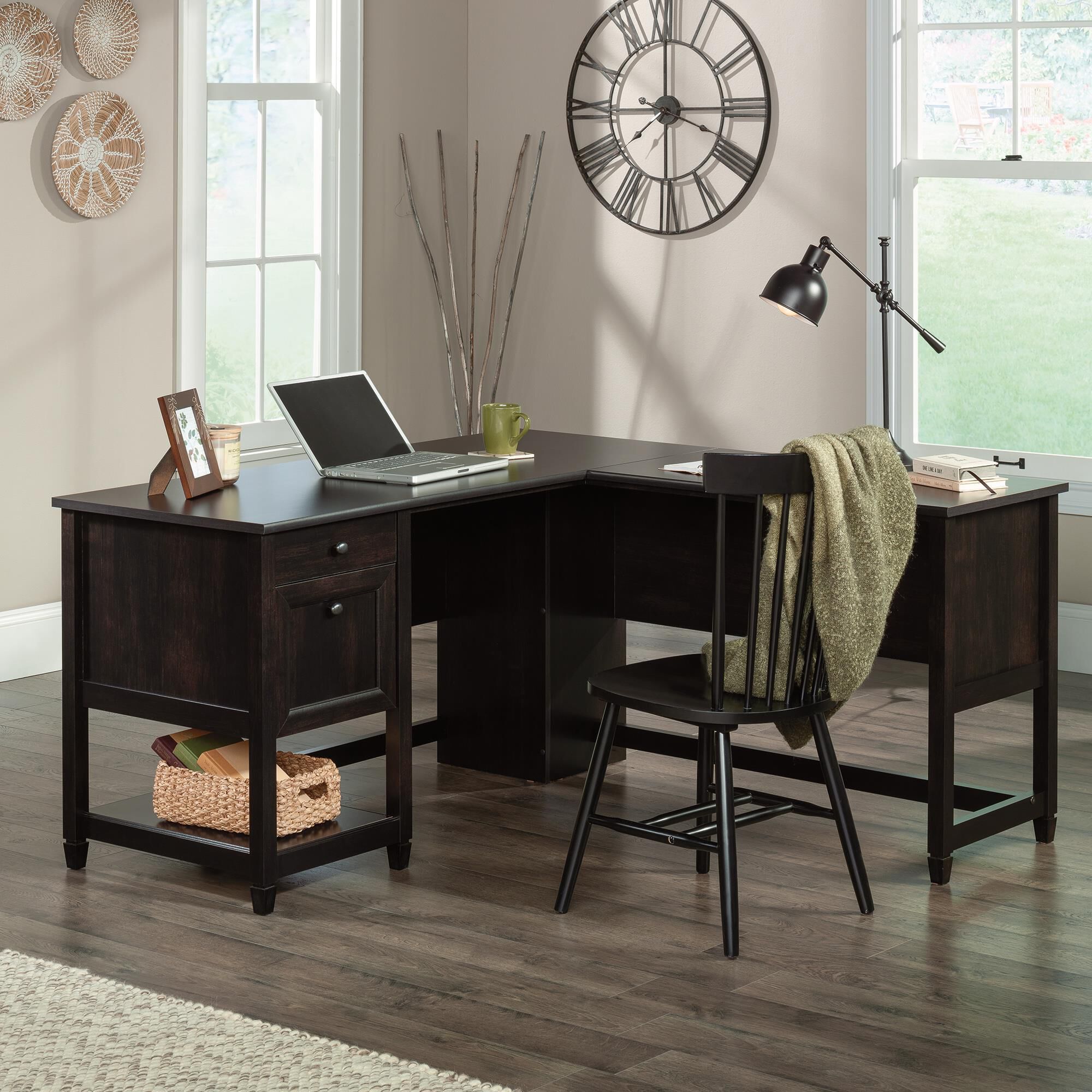 Sauder Edge Water L Desk in Estate Black NFM