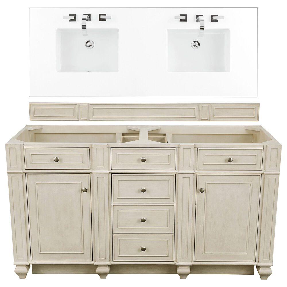 James Martin Bristol 60" Double Bathroom Vanity in Vintage Vanilla with ...