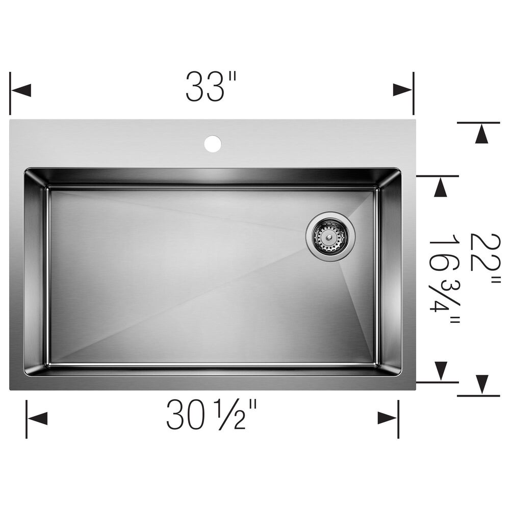 Blanco Quatrus 33" R15 Super Single Dual Mount Kitchen Sink in Refined ...