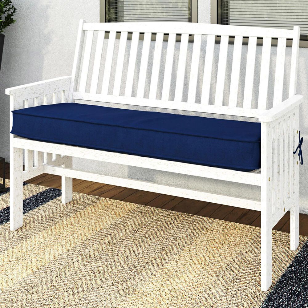 CorLiving Miramar Patio Bench in White/Navy Blue | NFM