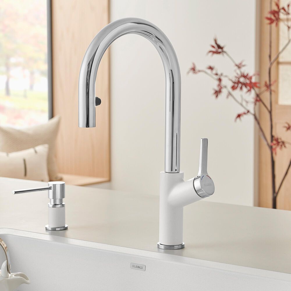 Blanco Urbena Pull Down Kitchen Faucet 1 5 Gpm In Chrome And White Nfm