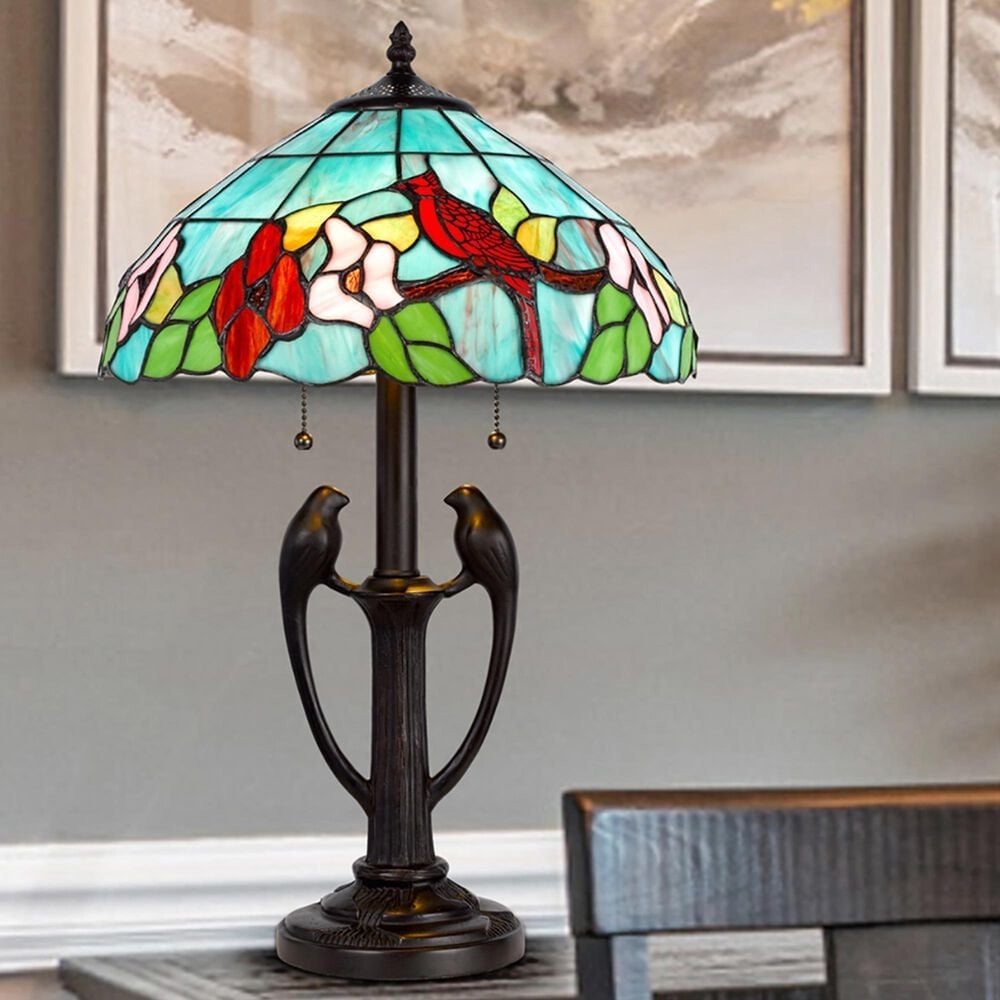 Cal Lighting Tiffany Cardinal Table Lamp in Antique Bronze | NFM