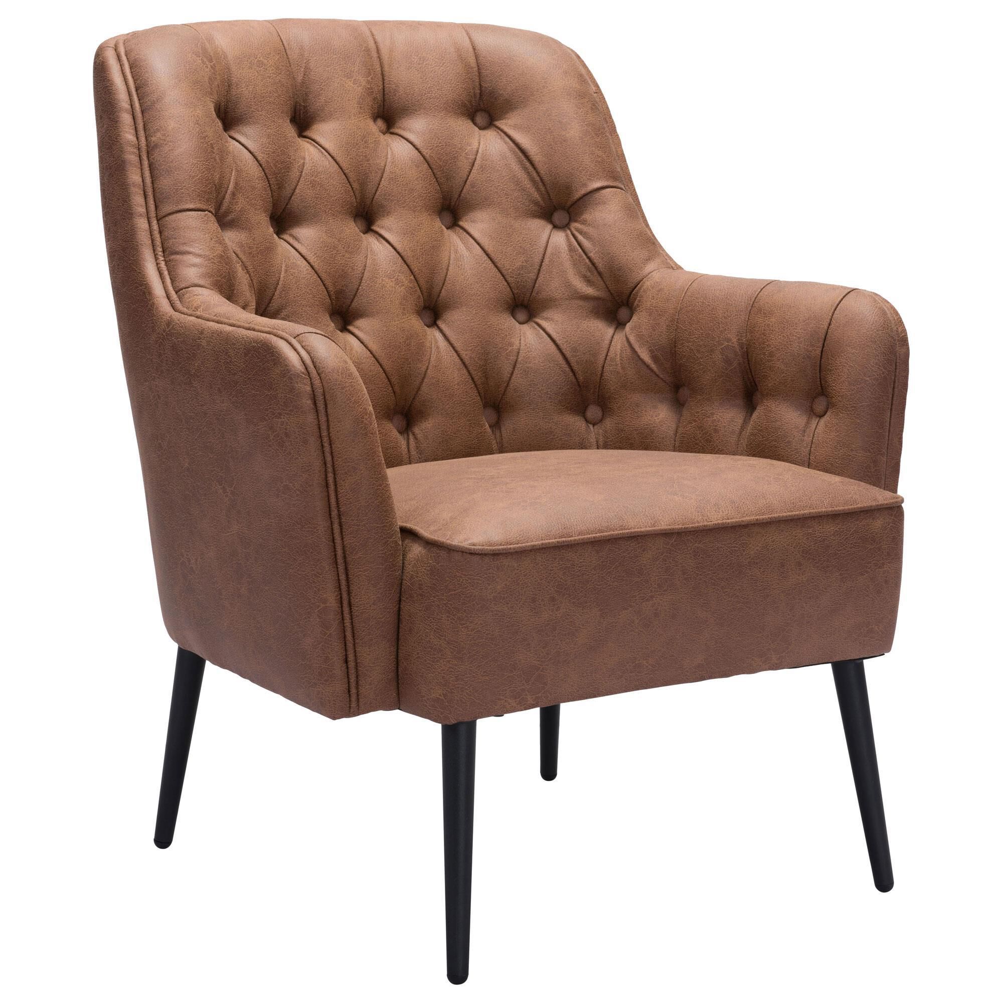 Zuo Modern Tasmania Accent Chair in Vintage Brown and Gold