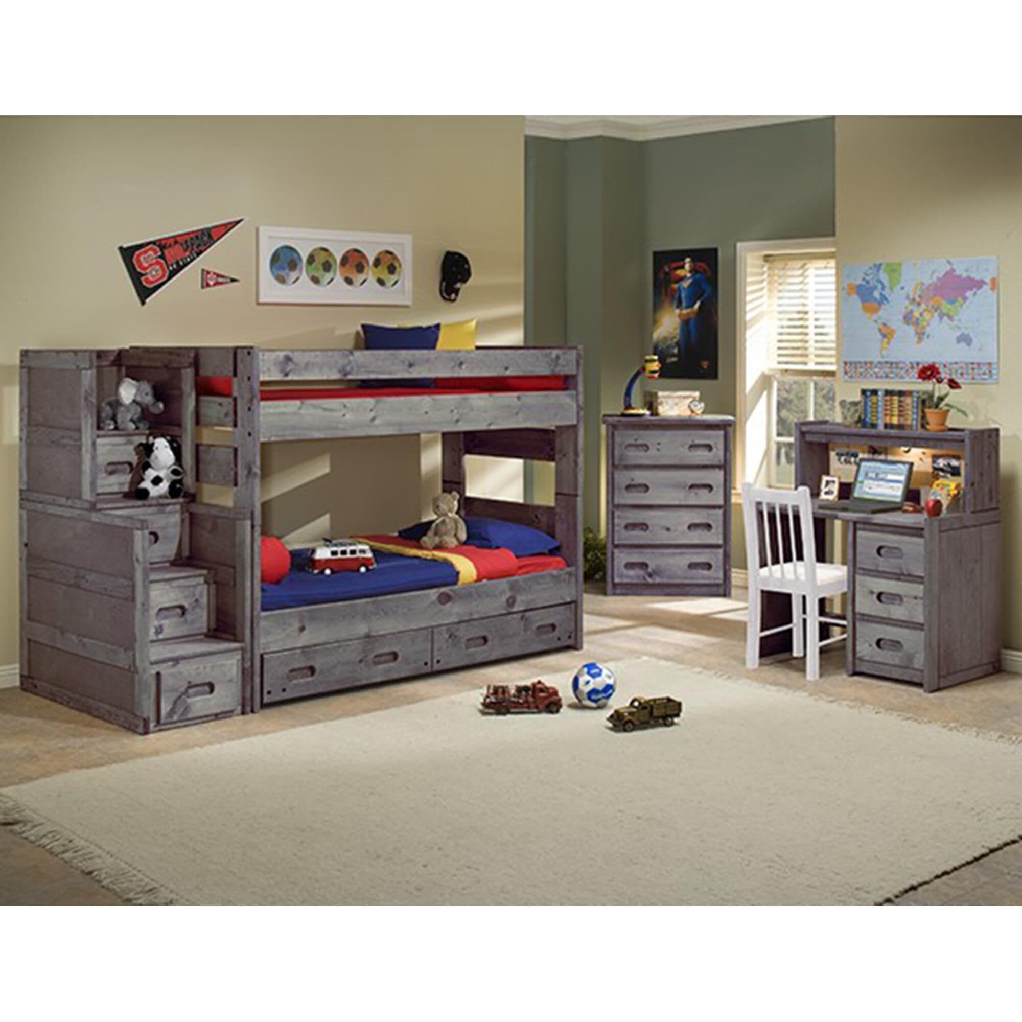 Timber Point Bunkhouse Wrangler Twin over Twin Bunkbed in Driftwood Nebraska Furniture Mart