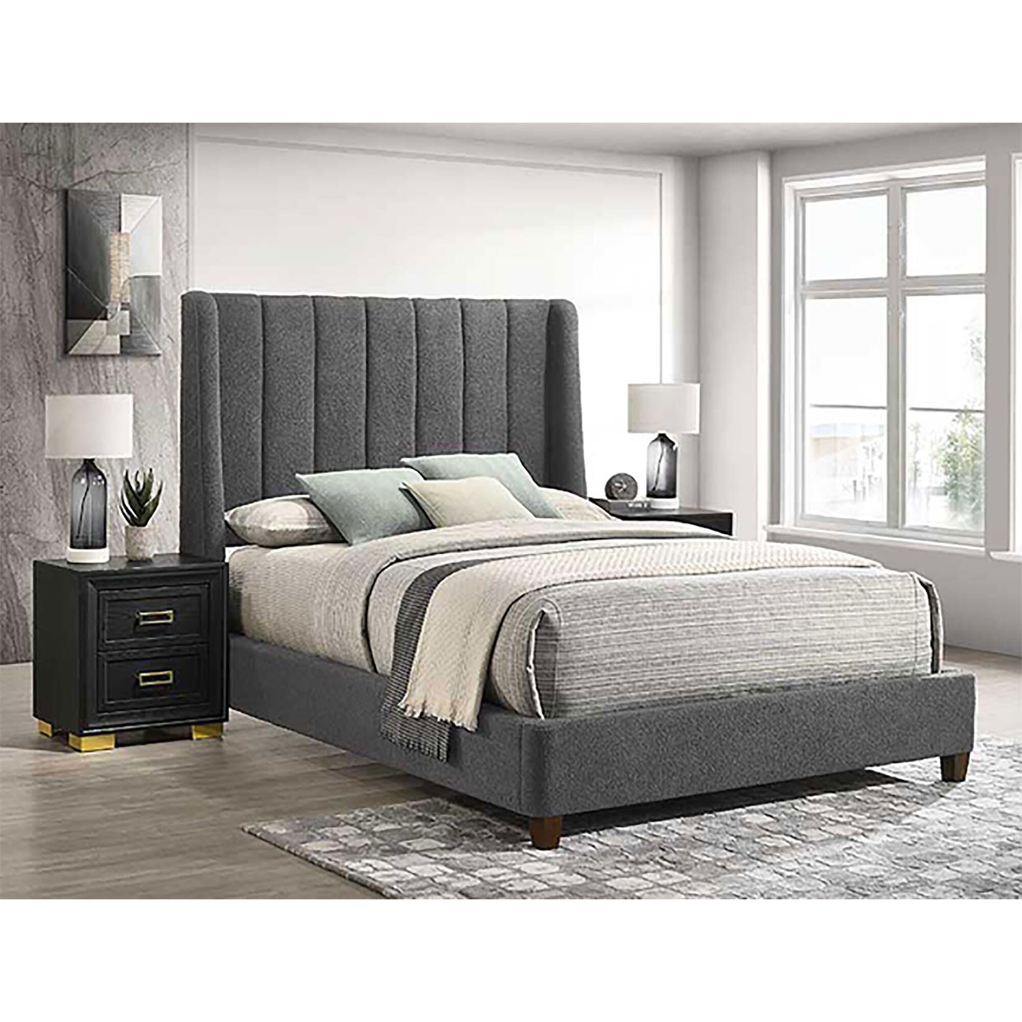 Charcoal upholstered queen bed store