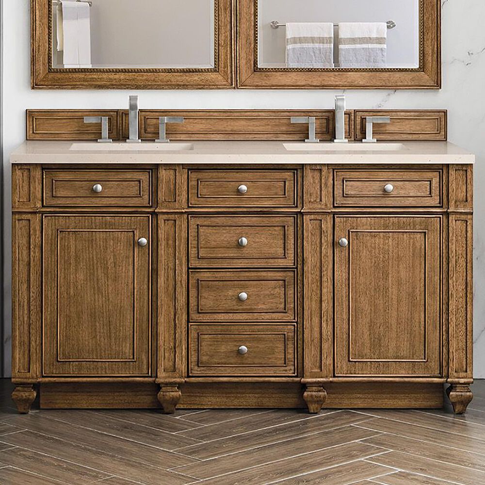 James Martin Bristol 60" Double Bathroom Vanity in Saddle Brown with 3 ...